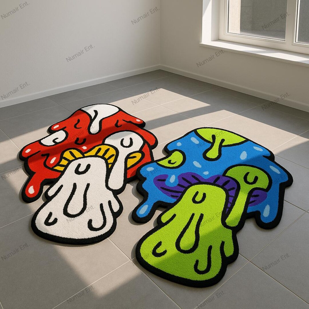 Handmade Trippy Mushroom Rug,dripping Cartoon Style Tufted Rug, Bold ...