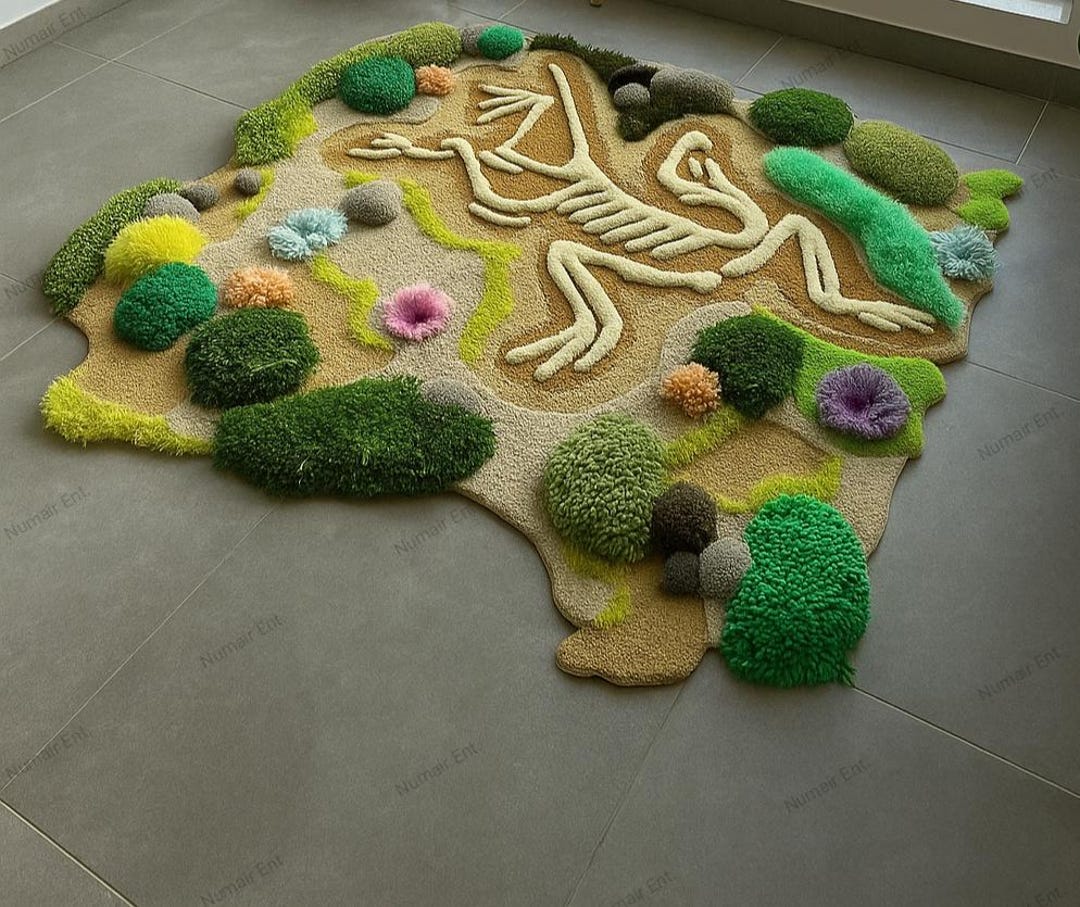 Dinosaur Fossil Tufted Rug, Tufted Custom Rug,grass Carpet, Fluffy Rug ...
