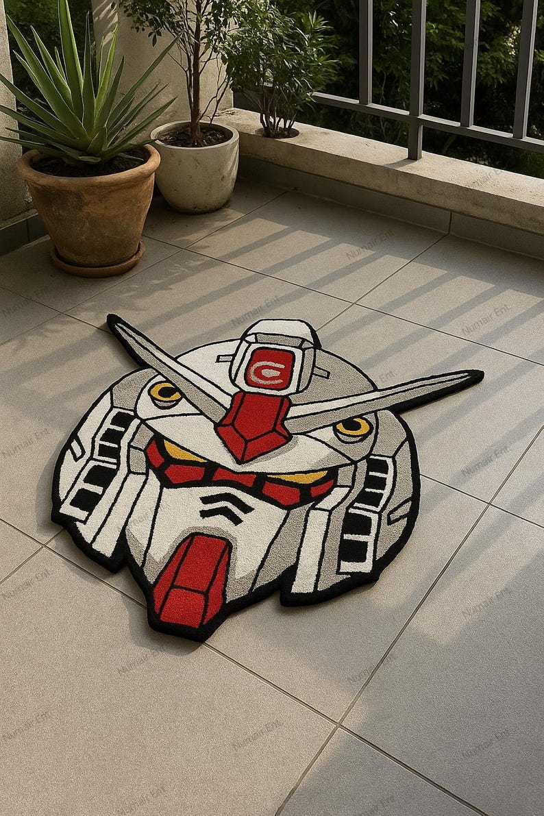 Gundam Head Shaped Tufted Rug – Anime Mecha Robot Floor Mat, Handmade ...
