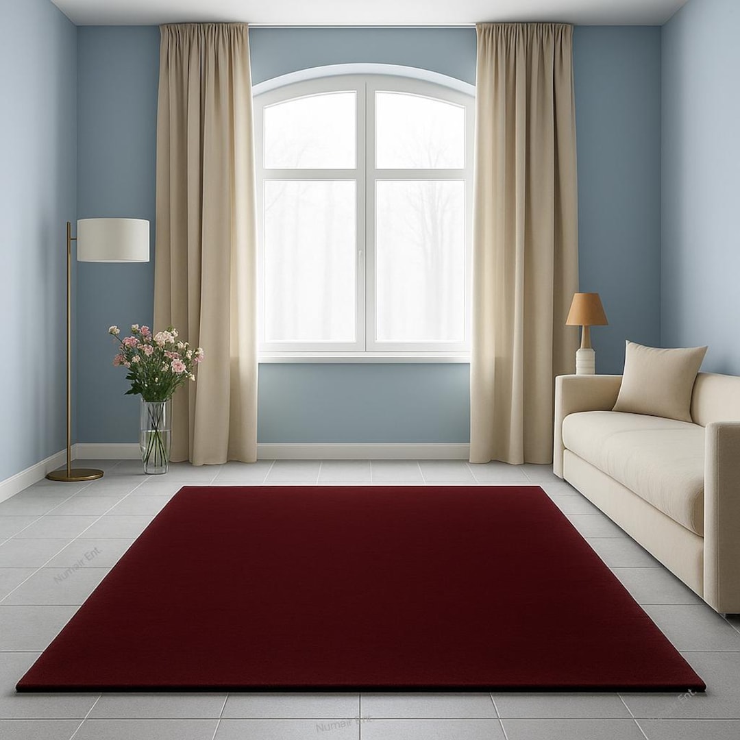 Dark Red Area Rug for Living Room | Minimalist Modern Carpet | Burgundy ...