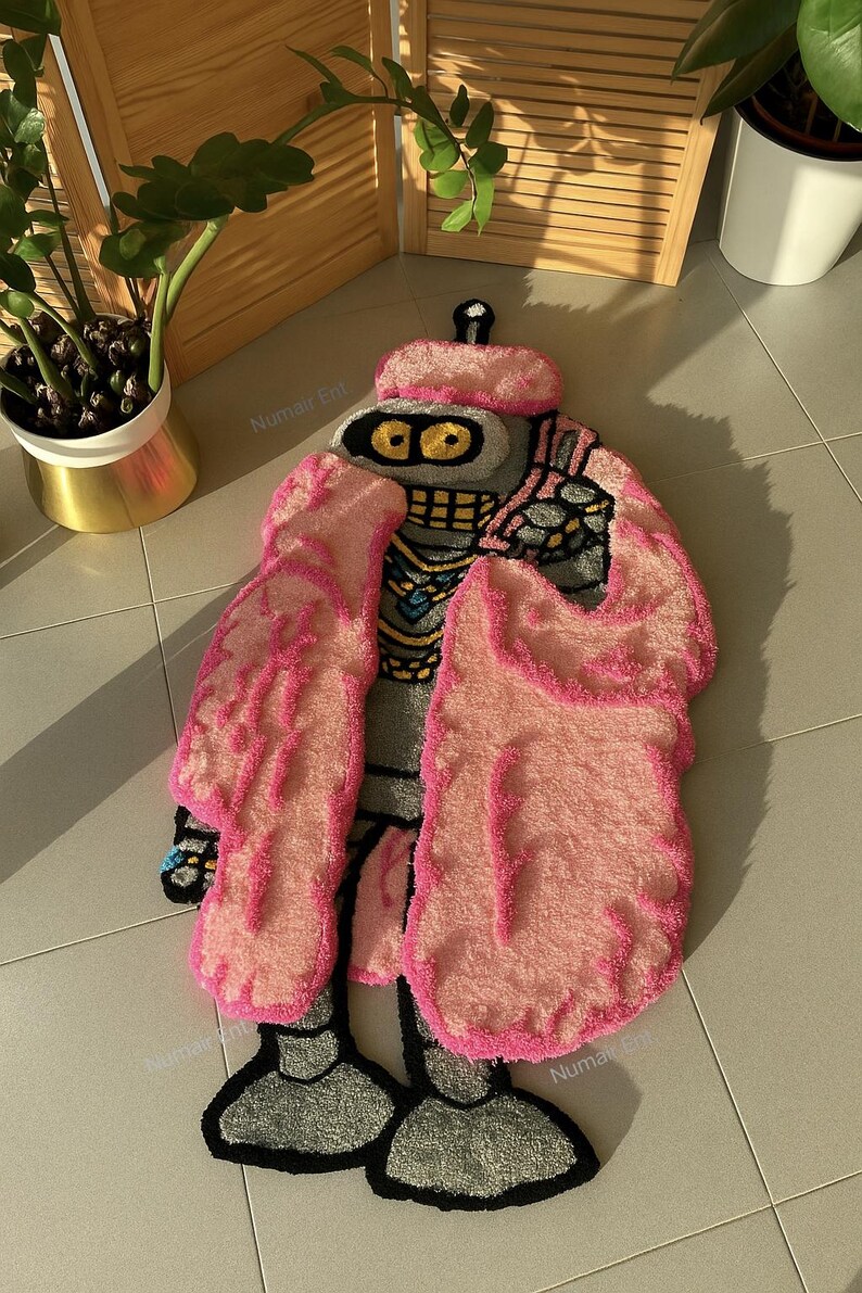 Cool Bender Robot Rug – Bender in Fur Coat 3D Fluffy Handmade Tufted ...
