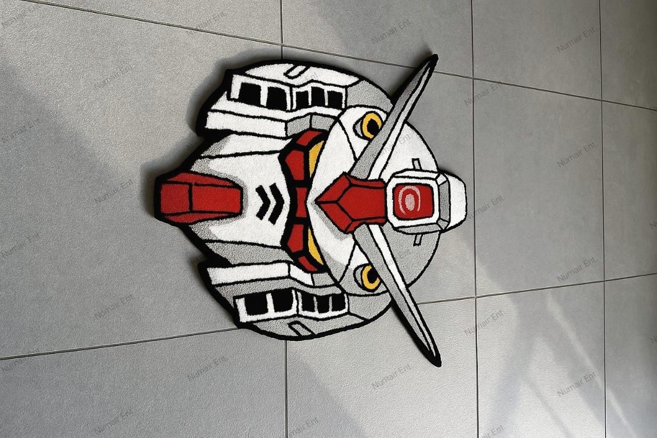 Gundam Head Shaped Tufted Rug – Anime Mecha Robot Floor Mat, Handmade ...