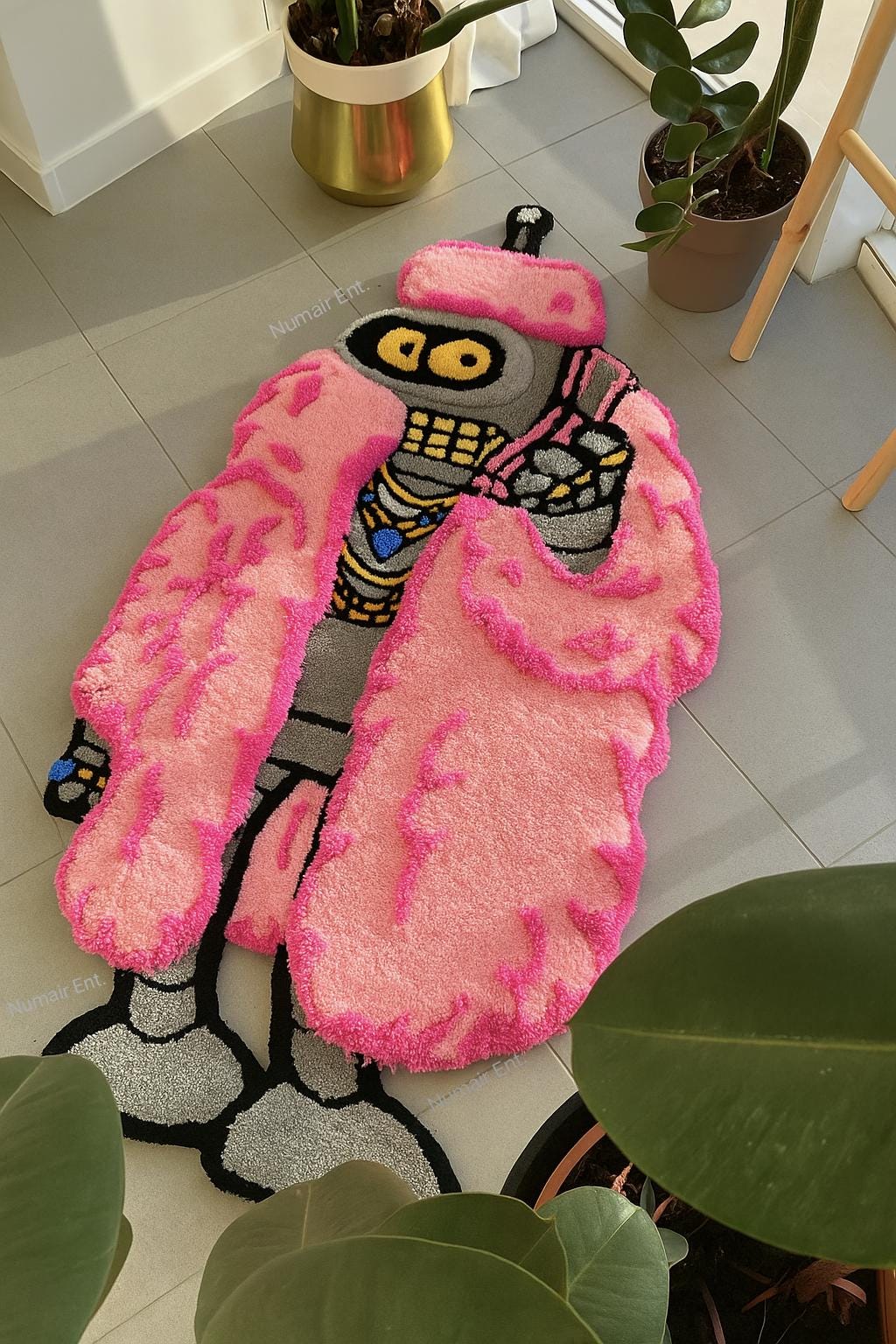 Cool Bender Robot Rug – Bender in Fur Coat 3D Fluffy Handmade Tufted ...