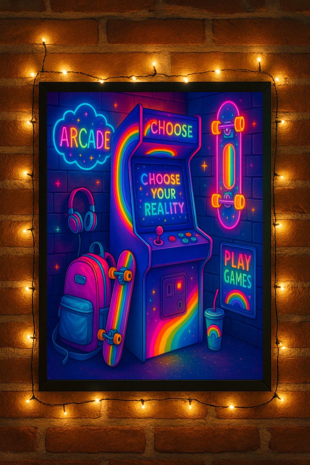 Neon Vaporwave Gamer Poster Choose Your Reality Rainbow Arcade Wall ...