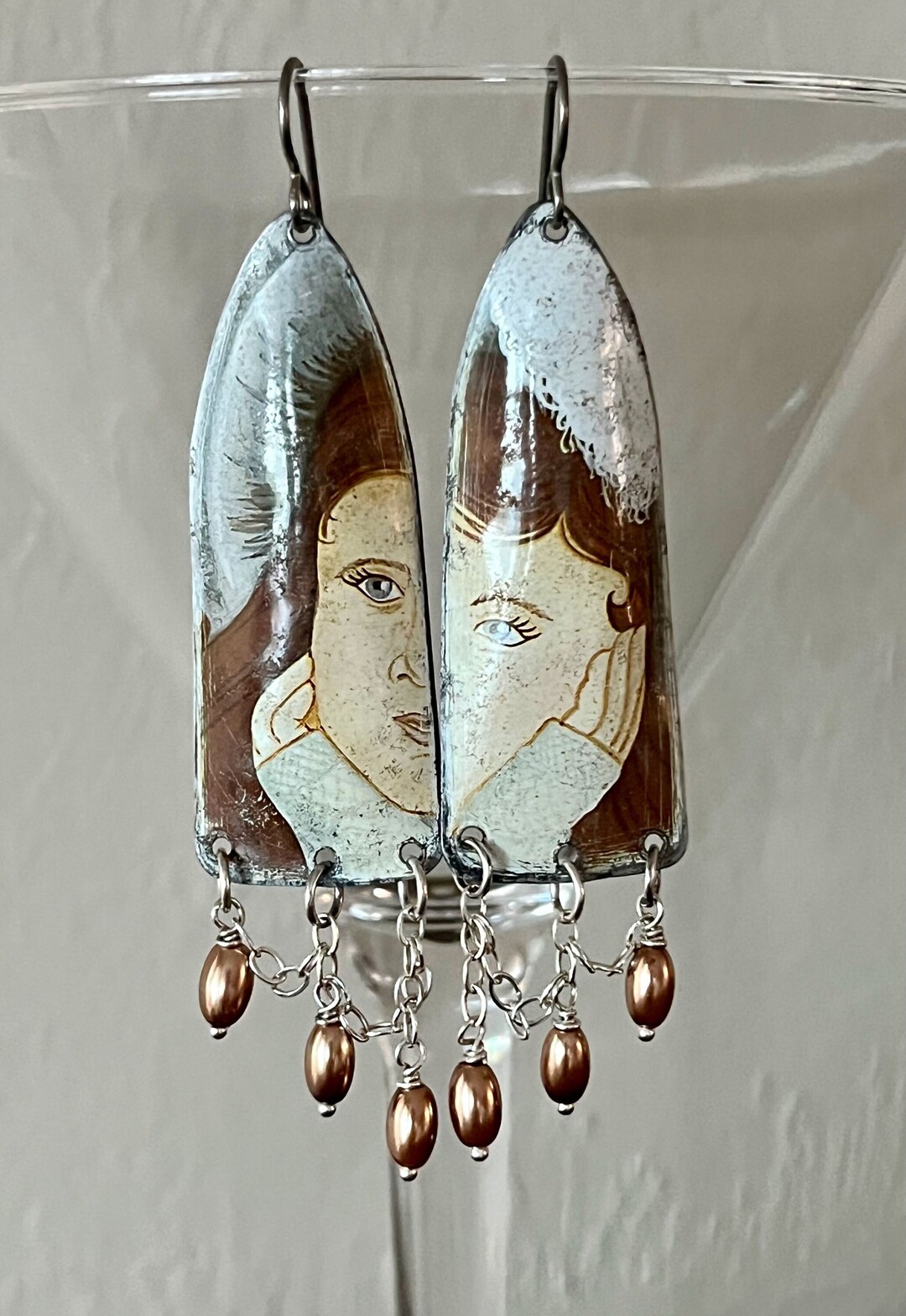 Vintage Tin Earrings Fair Maiden Image Shabby Rustic Long - Etsy