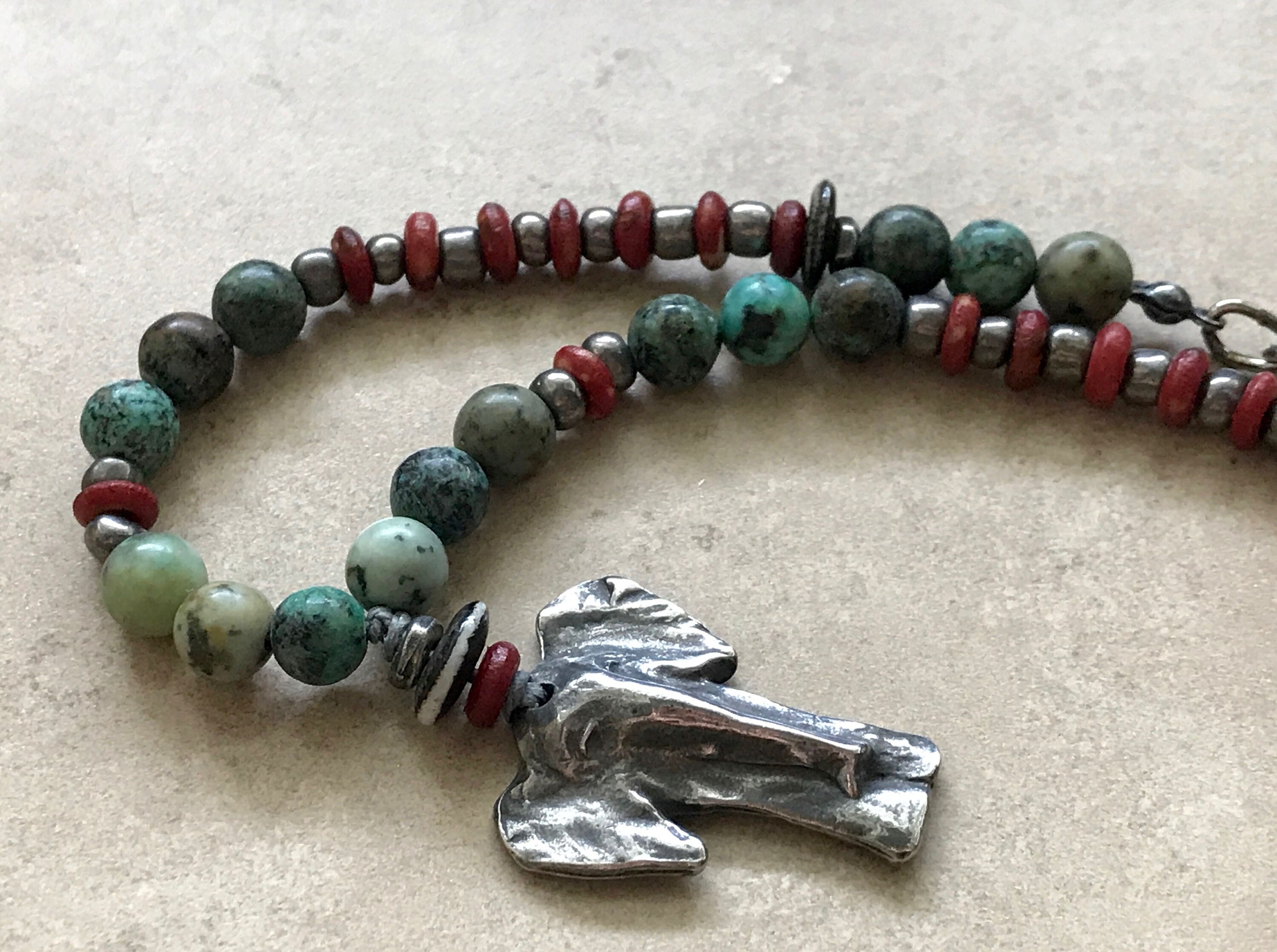 Elephant Pendant Necklace Pewter Art Bead Inviciti Jasper - Etsy