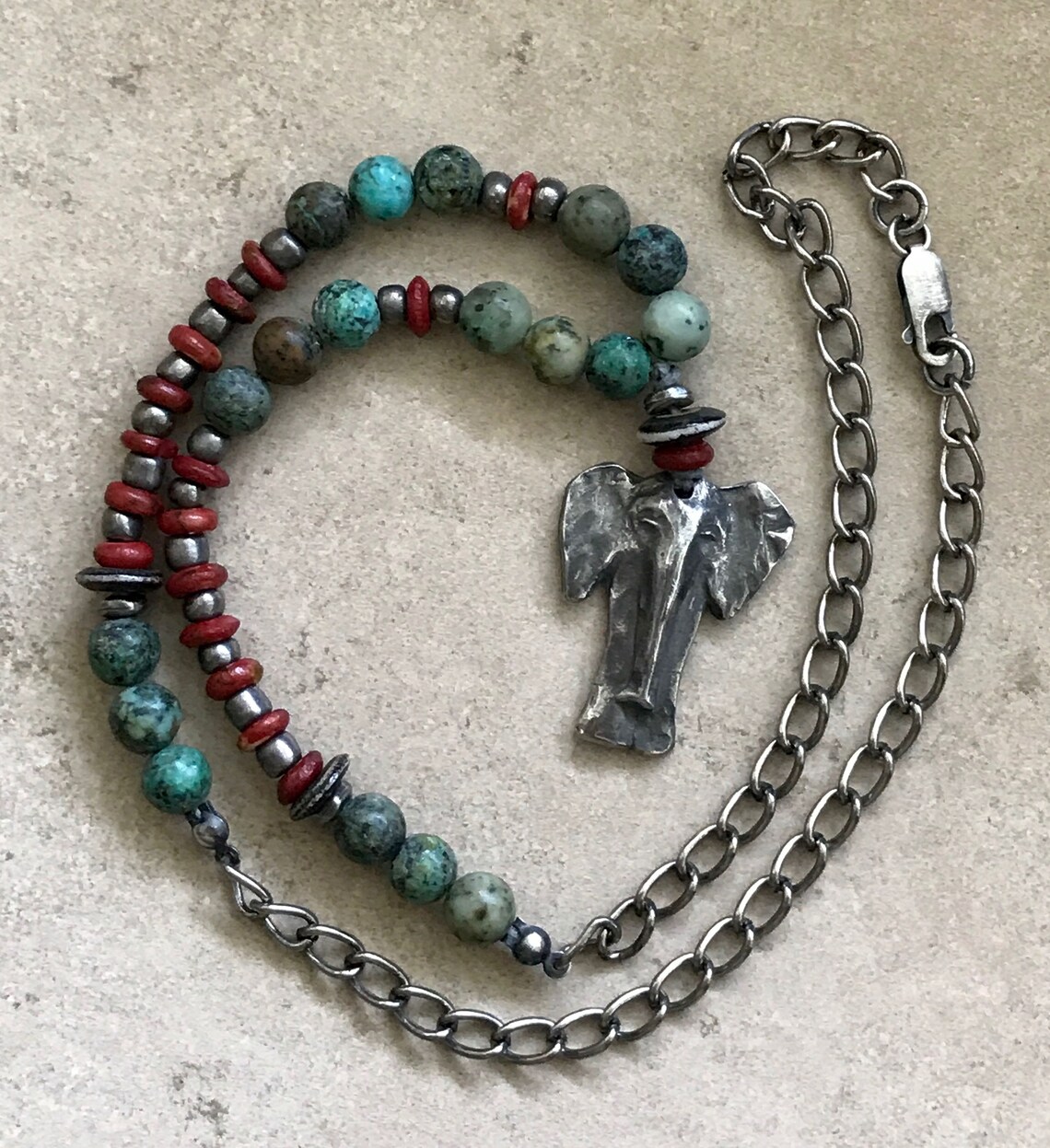 Elephant Pendant Necklace Pewter Art Bead Inviciti Jasper - Etsy