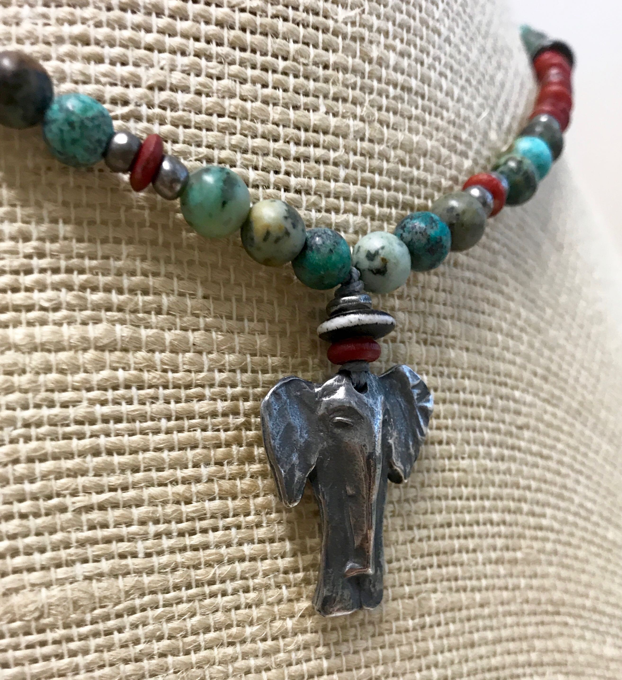 Elephant Pendant Necklace Pewter Art Bead Inviciti Jasper - Etsy