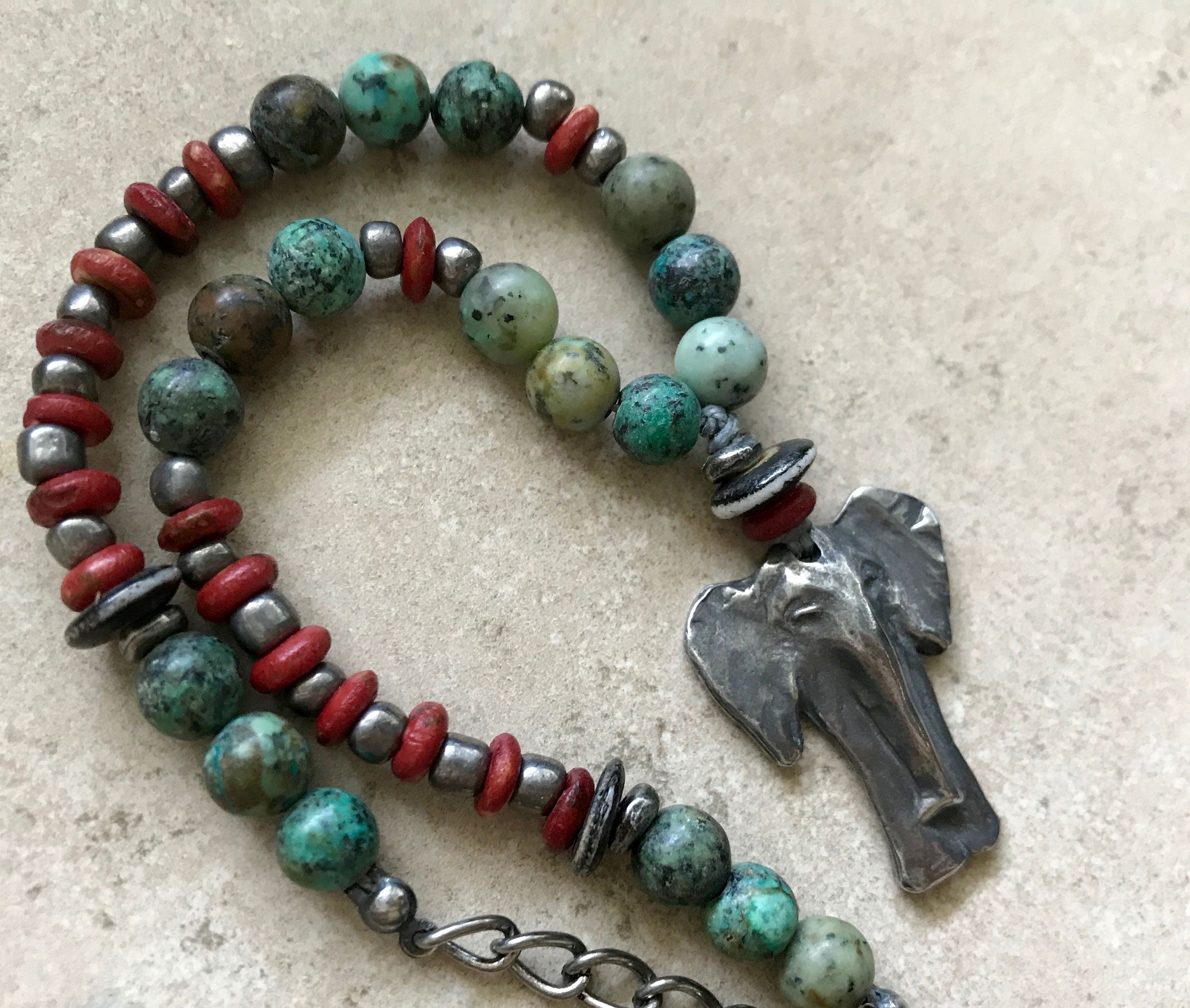 Elephant Pendant Necklace Pewter Art Bead Inviciti Jasper - Etsy