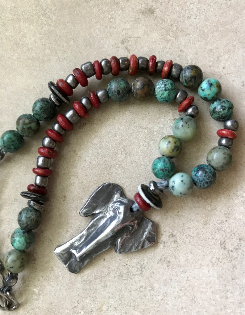 Elephant Pendant Necklace Pewter Art Bead Inviciti Jasper - Etsy