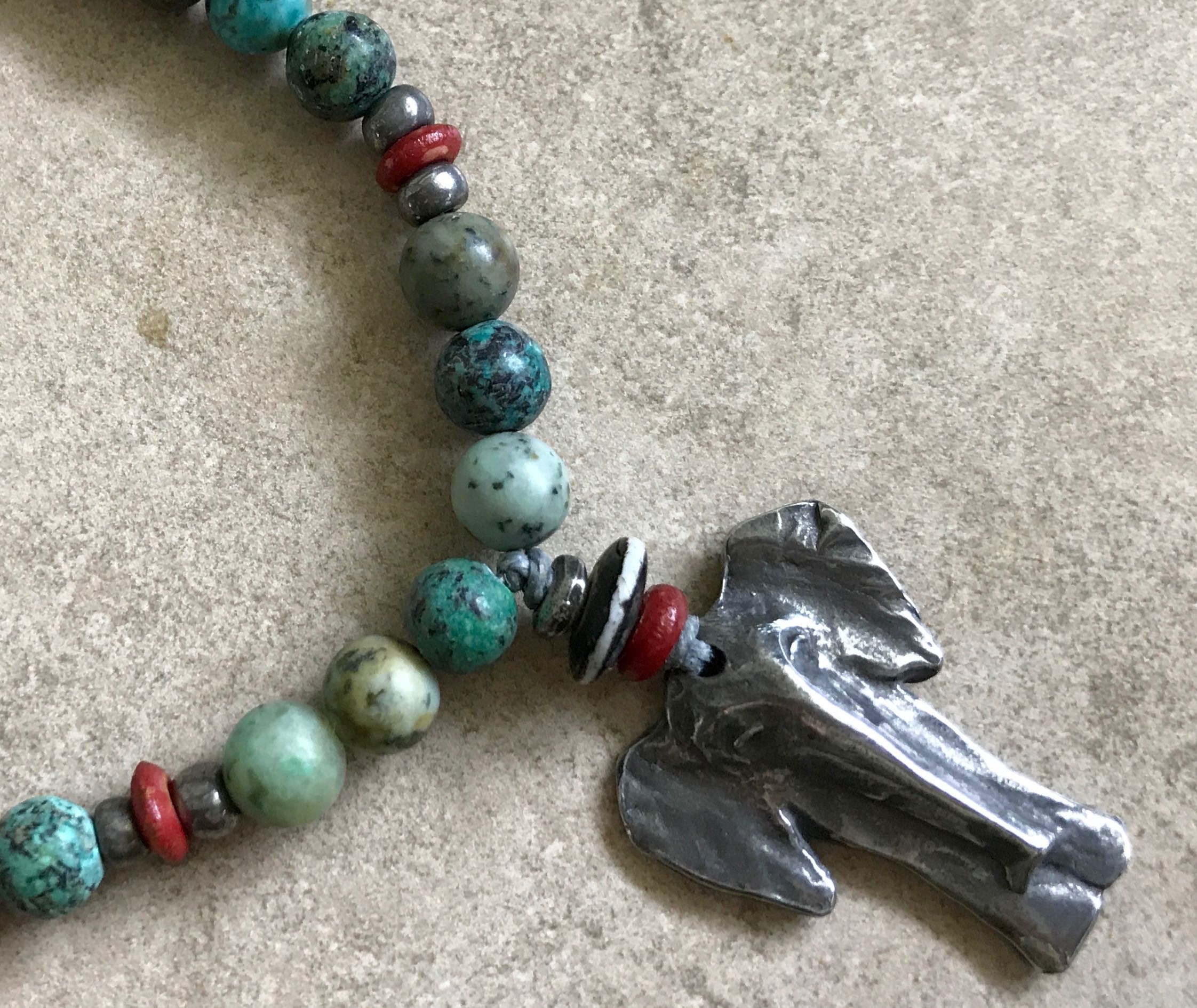 Elephant Pendant Necklace Pewter Art Bead Inviciti Jasper - Etsy