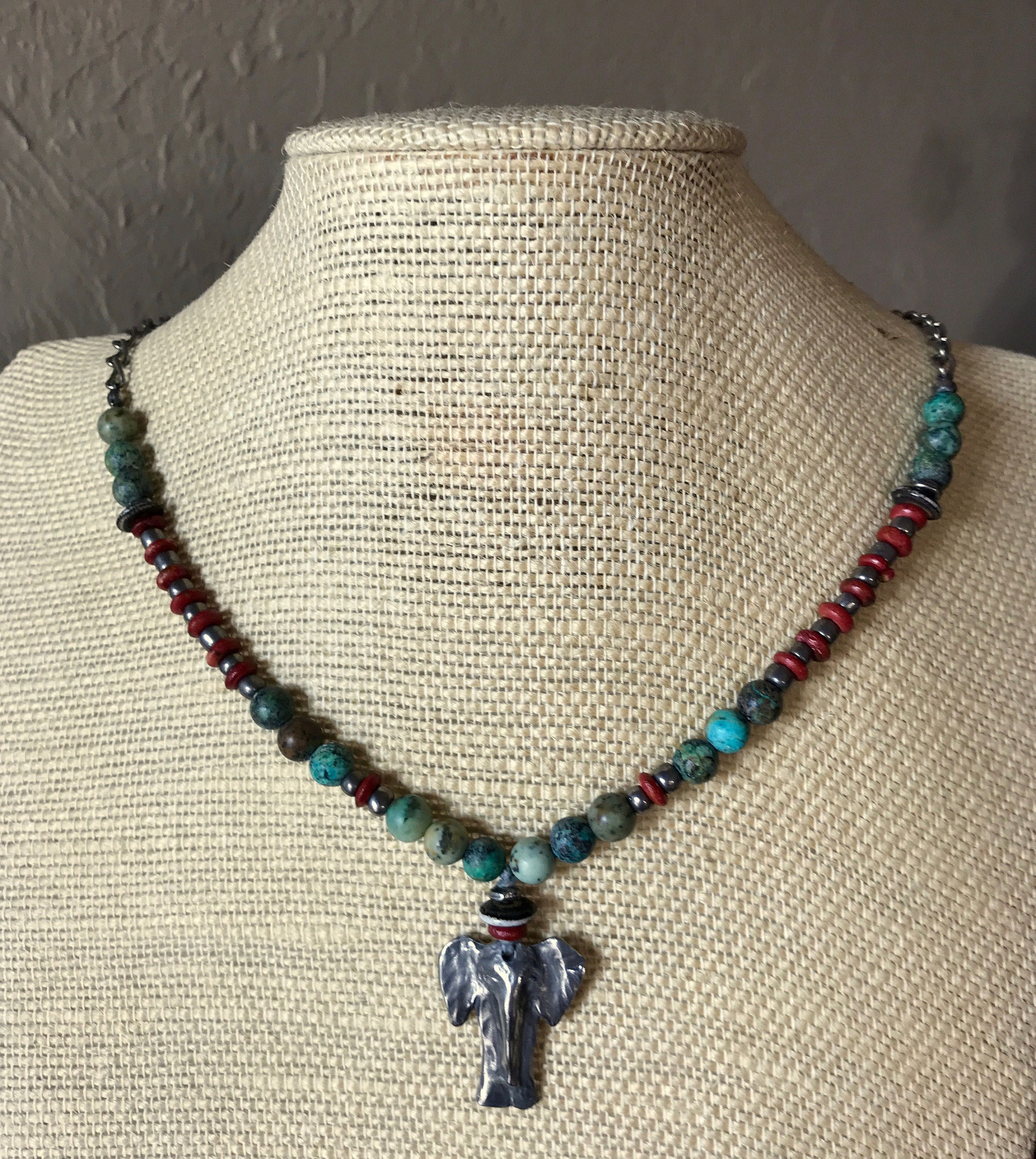 Elephant Pendant Necklace Pewter Art Bead Inviciti Jasper - Etsy