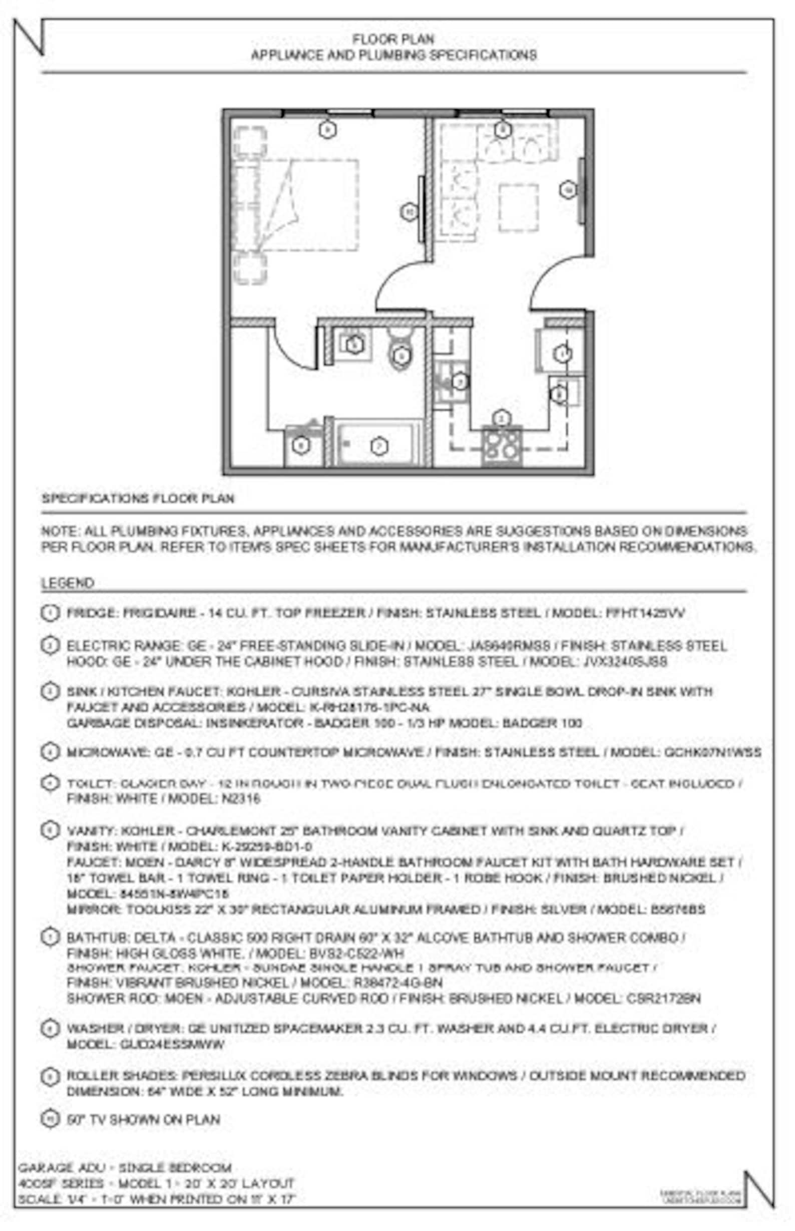 400 Sqft ADU Layout Model-01: 1 Bed 1 Bath Compact Home (PDF Download ...