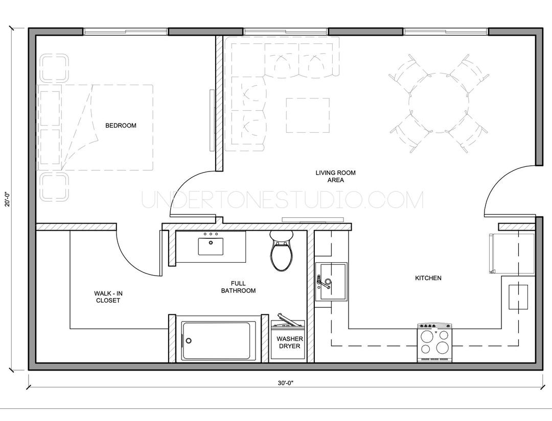 600 Sqft ADU Layout: 1 Bed 1 Bath Compact Home Design (PDF Download) - Etsy