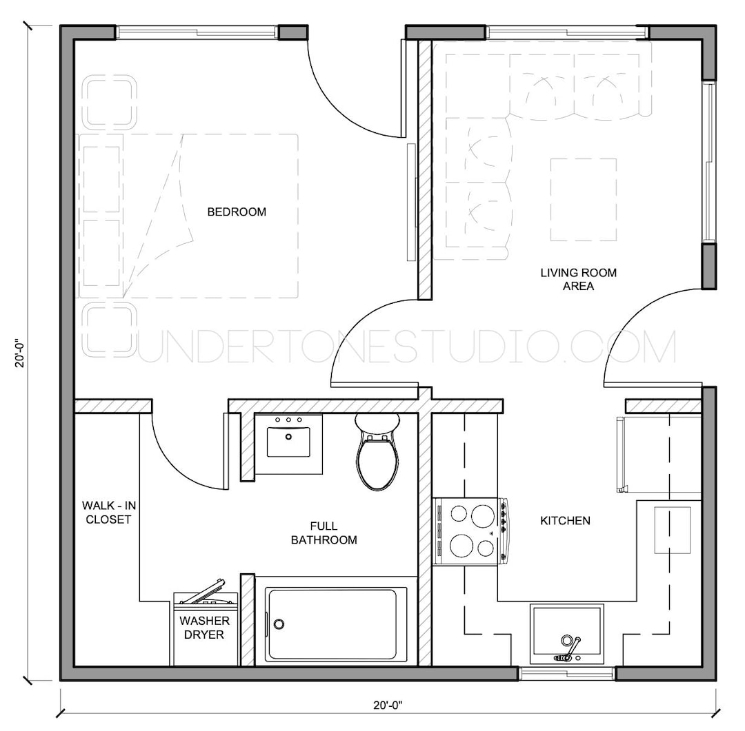 400 Sqft ADU Layout: Model-02, 1 Bed 1 Bath (PDF Download) - Etsy