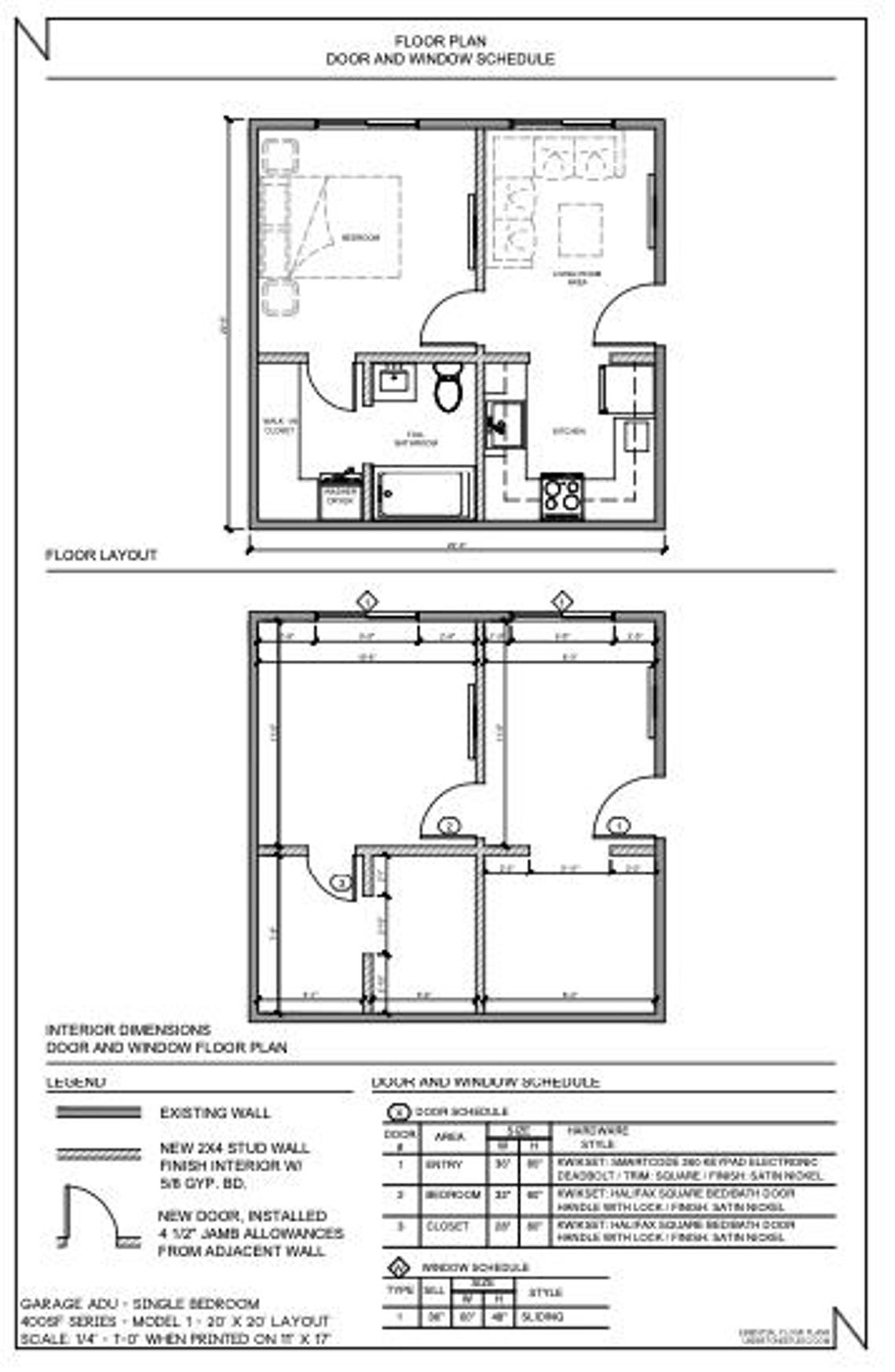 400 Sqft ADU Layout Model-01: 1 Bed 1 Bath Compact Home (PDF Download ...
