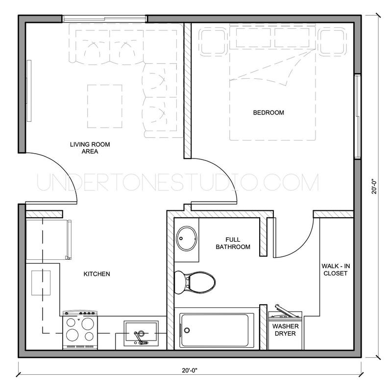 400 Sqft ADU Floor Plan: 1 Bed 1 Bath Compact Home Design (PDF Download ...