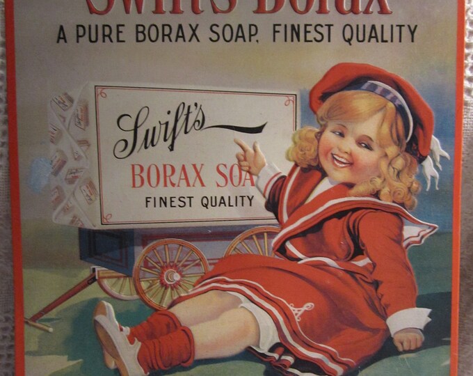 Vintage Swifts Borax Soap Tin Metal Sign Laundry Room Red White