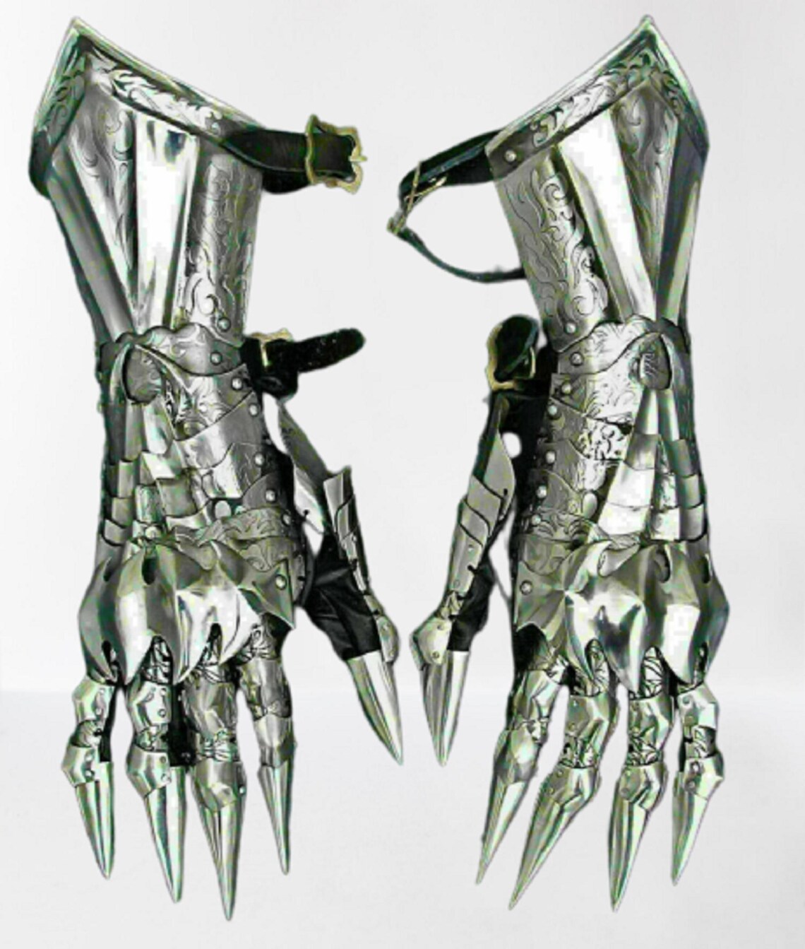 Medieval Gothic Gauntlet Forearm Gloves Metal Accents Finger Armor ...