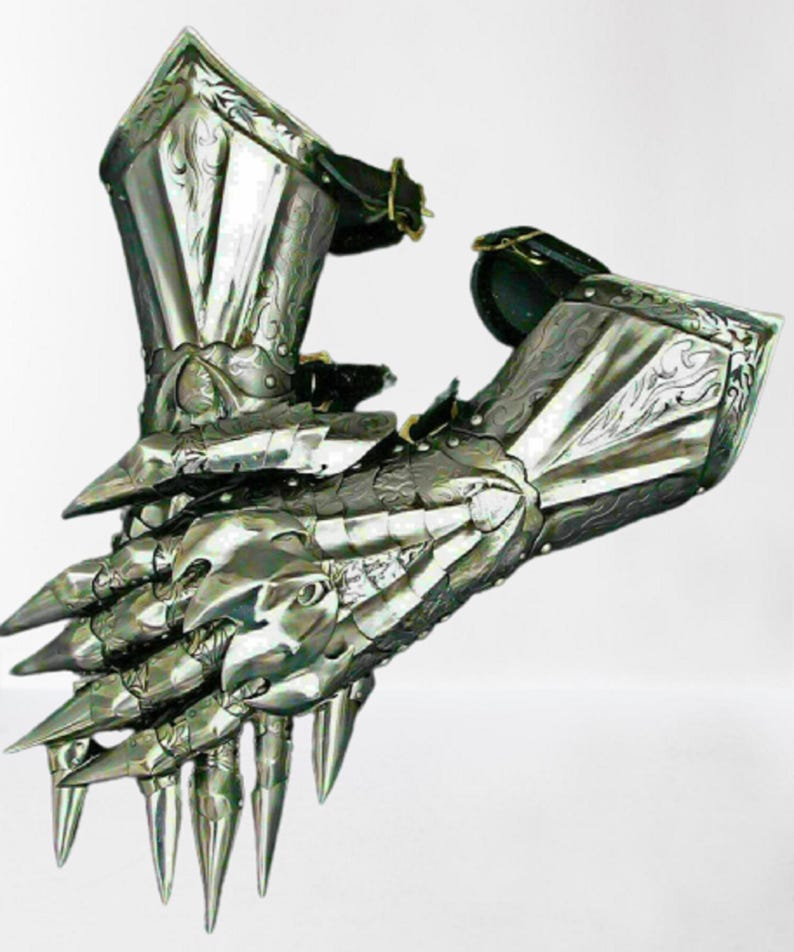 Medieval Gothic Gauntlet Forearm Gloves Metal Accents Finger Armor ...
