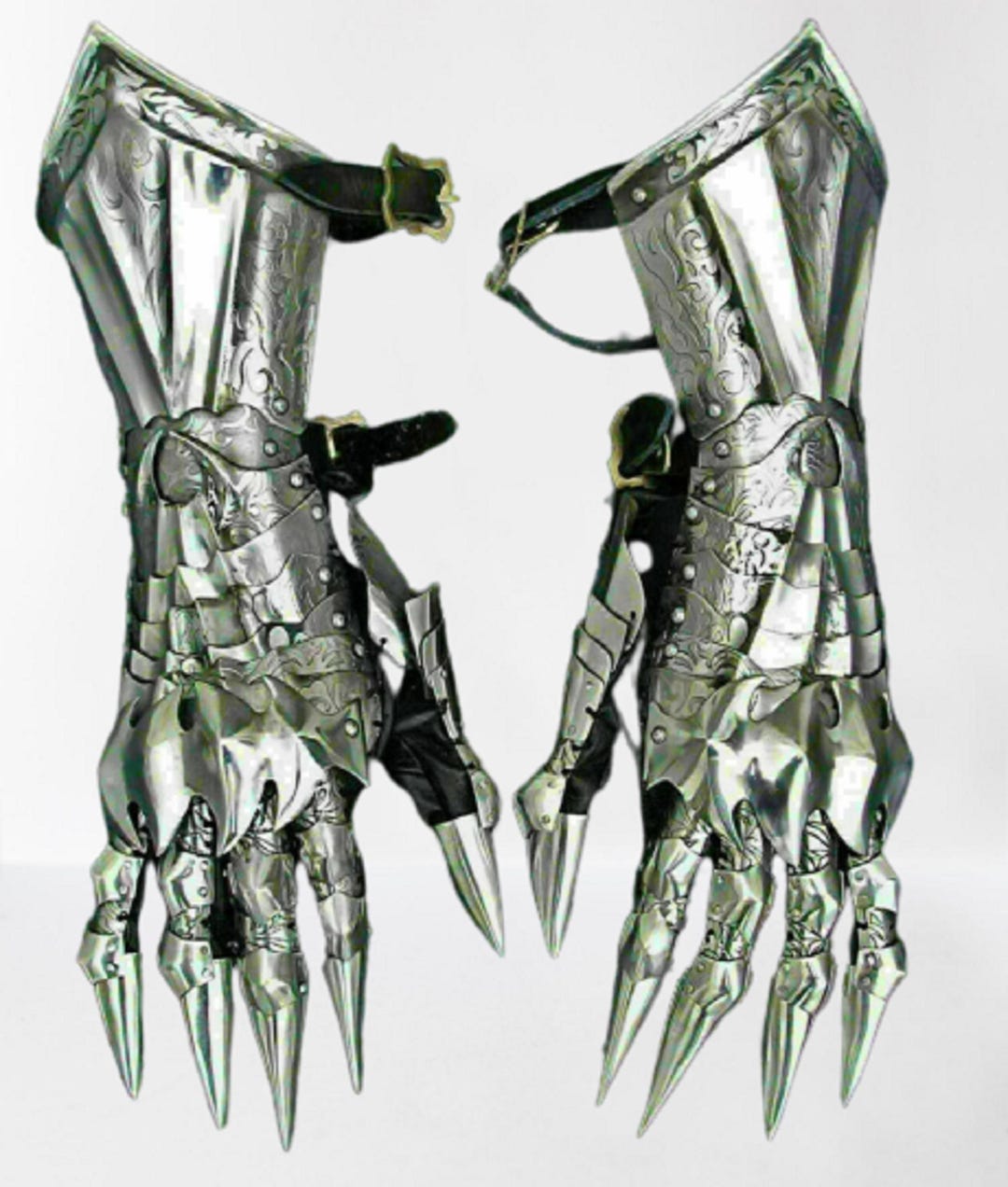 Medieval Gothic Gauntlet Forearm Gloves Metal Accents Finger Armor ...