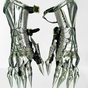 Medieval Gothic Gauntlet Forearm Gloves Metal Accents Finger Armor ...