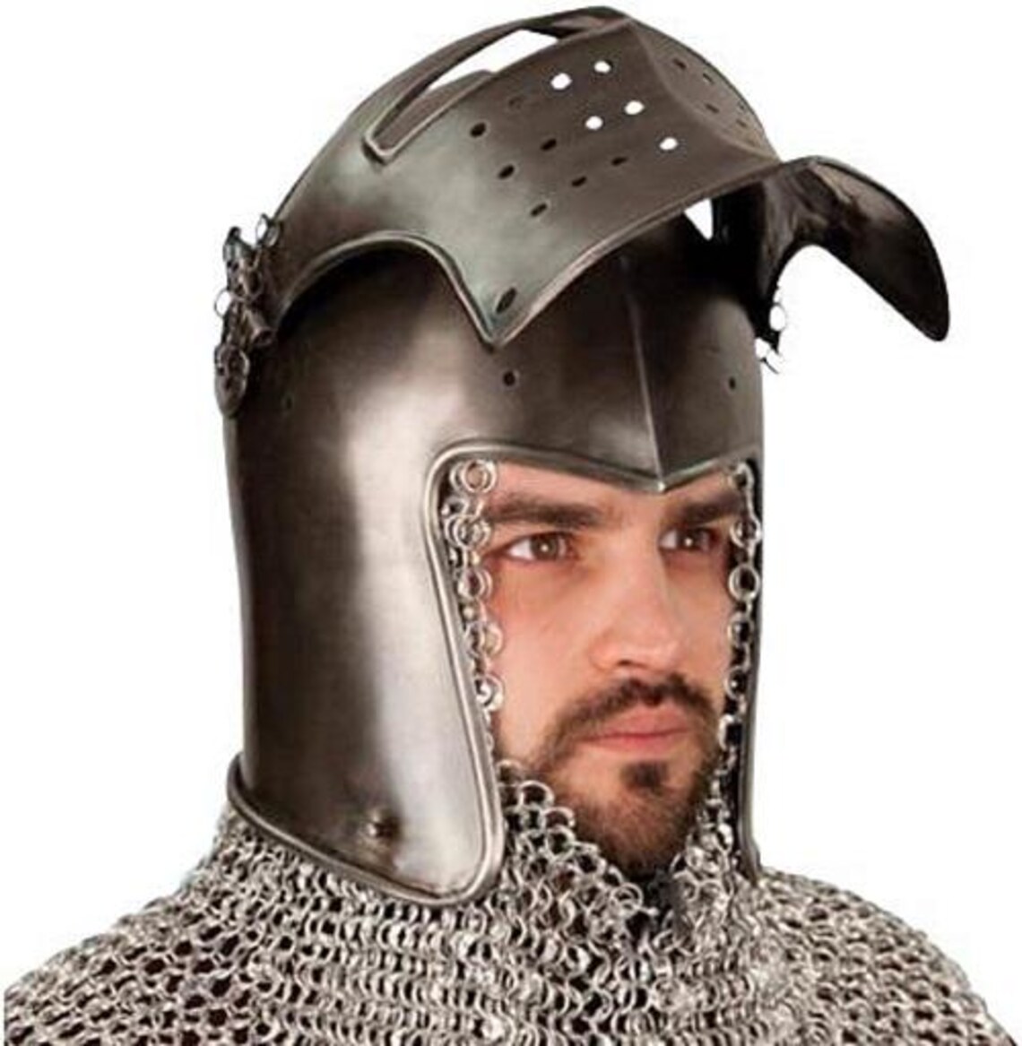 Medieval Barbuta Visored Helmet Metal Adult Head Armor Bascinet Helmet ...
