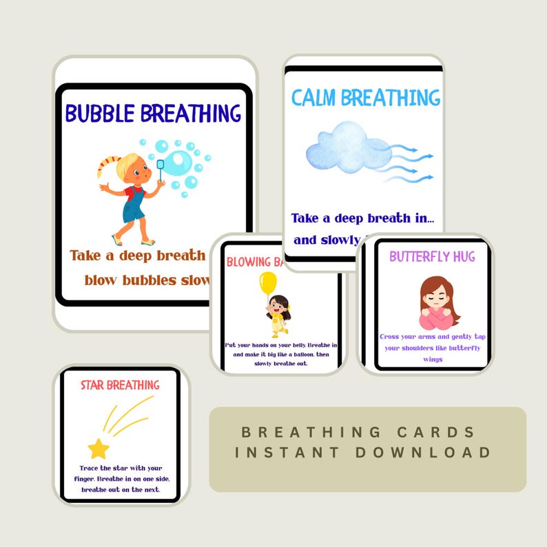 Mindfulness & Emotion Cards for Kids: Breathing Exercises (printable ...