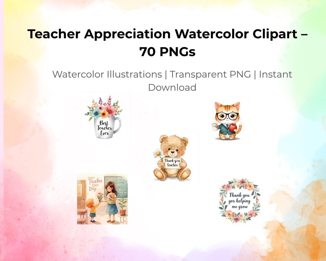 Teacher Appreciation Bundle – Watercolor Clipart + Editable Teacher ...