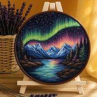 PDF Embroidery Pattern Northern Lights, Embroidery Mountains, Digital ...
