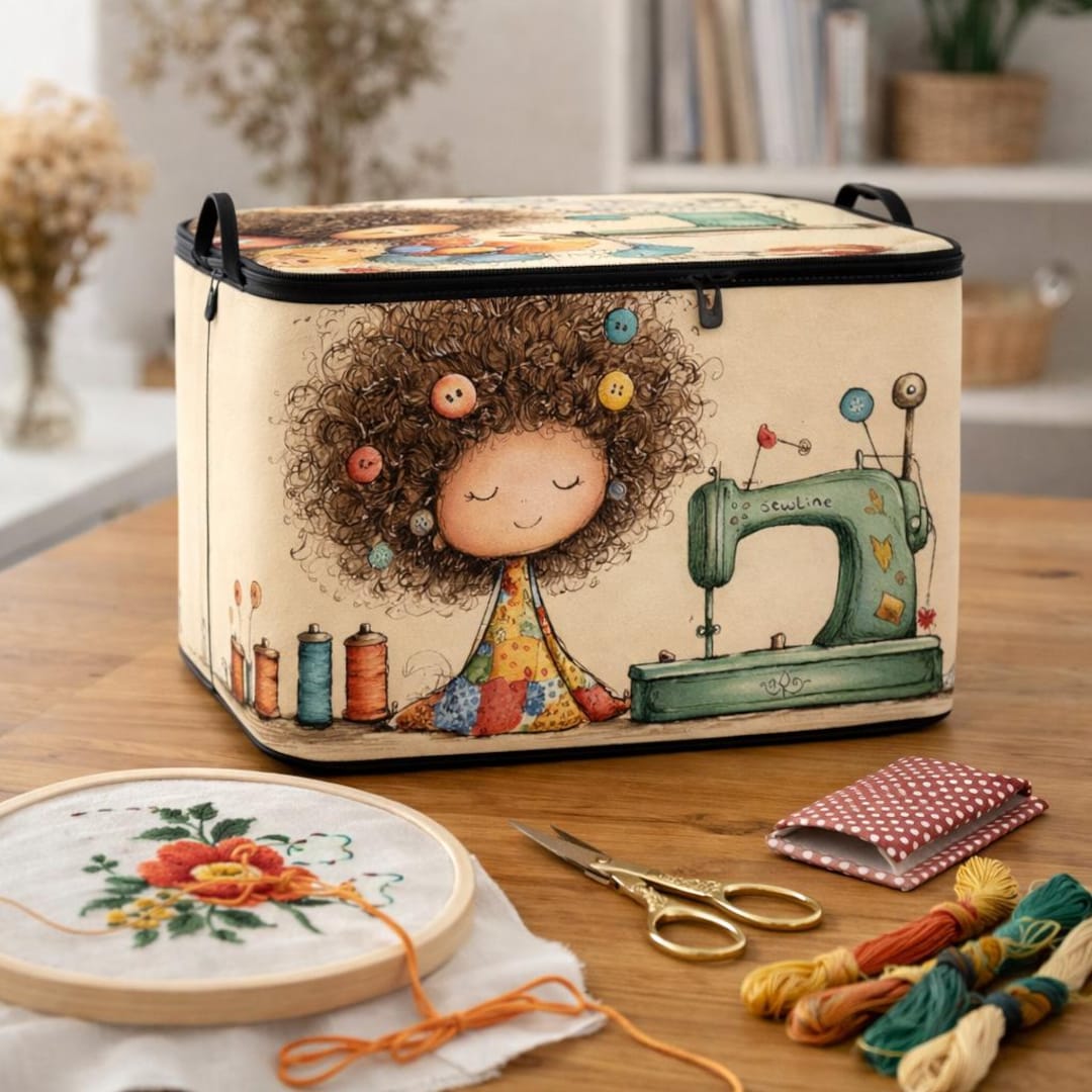 Cute Sewing Organizer Box, Fabric Craft Storage Case With Zipper ...