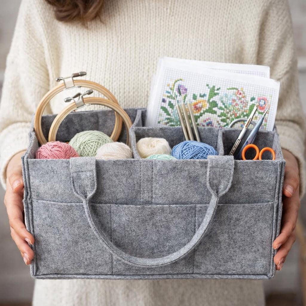 Felt Craft Organizer Bag With Handles, Knitting & Embroidery Storage ...
