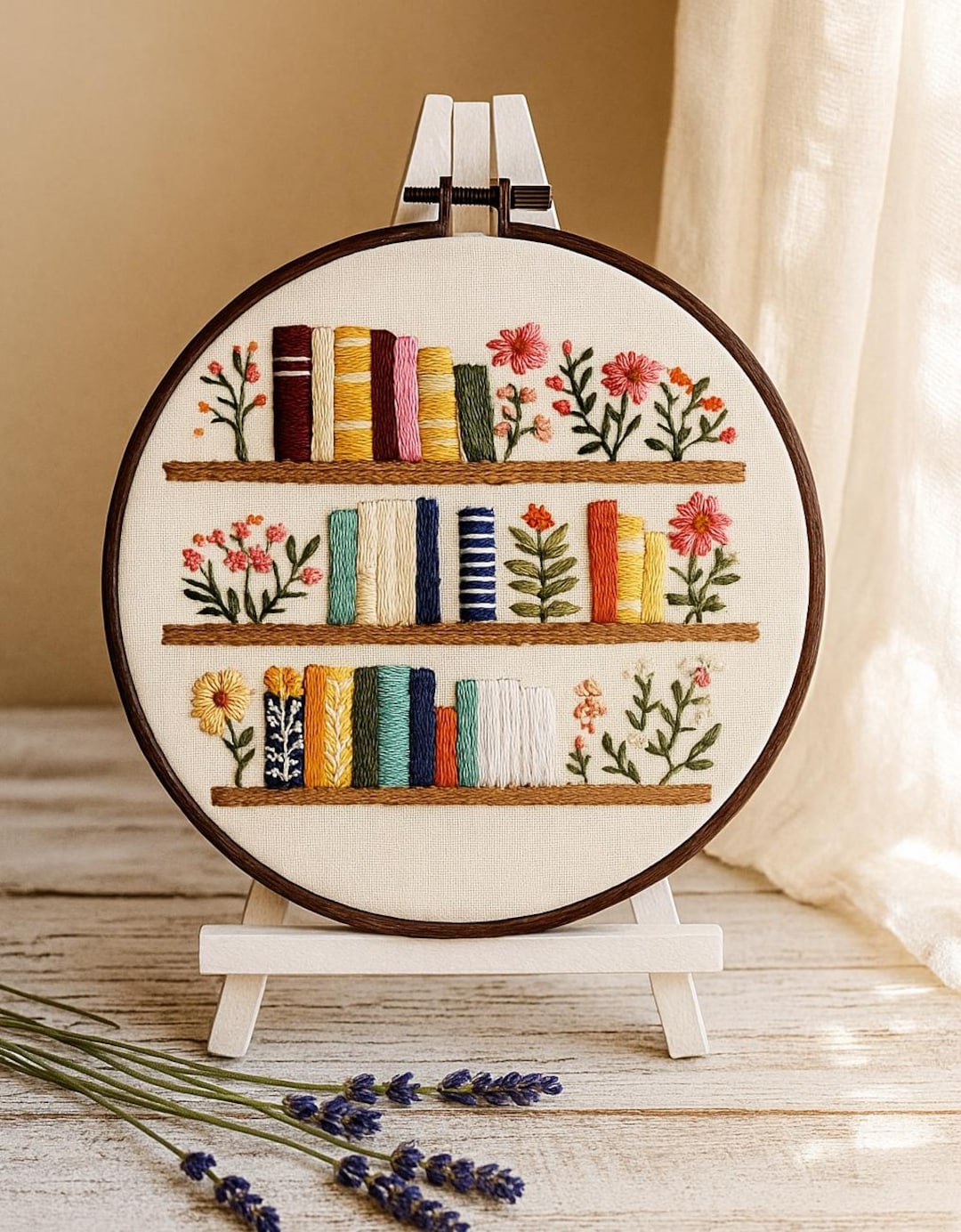 Floral Bookshelf Embroidery Kit: Beginner Hand Embroidery Pattern - Etsy