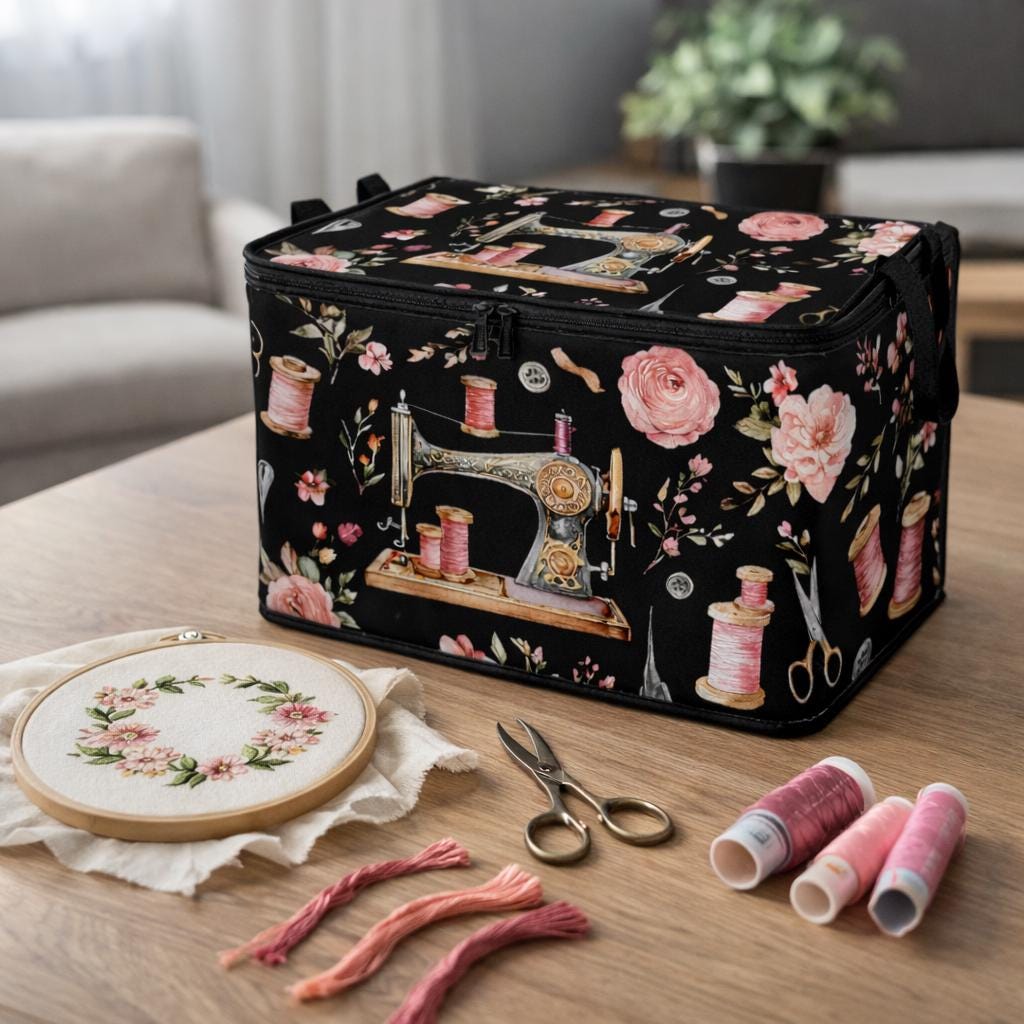 Floral Sewing Organizer Box, Fabric Sewing Storage Case, Quilting ...