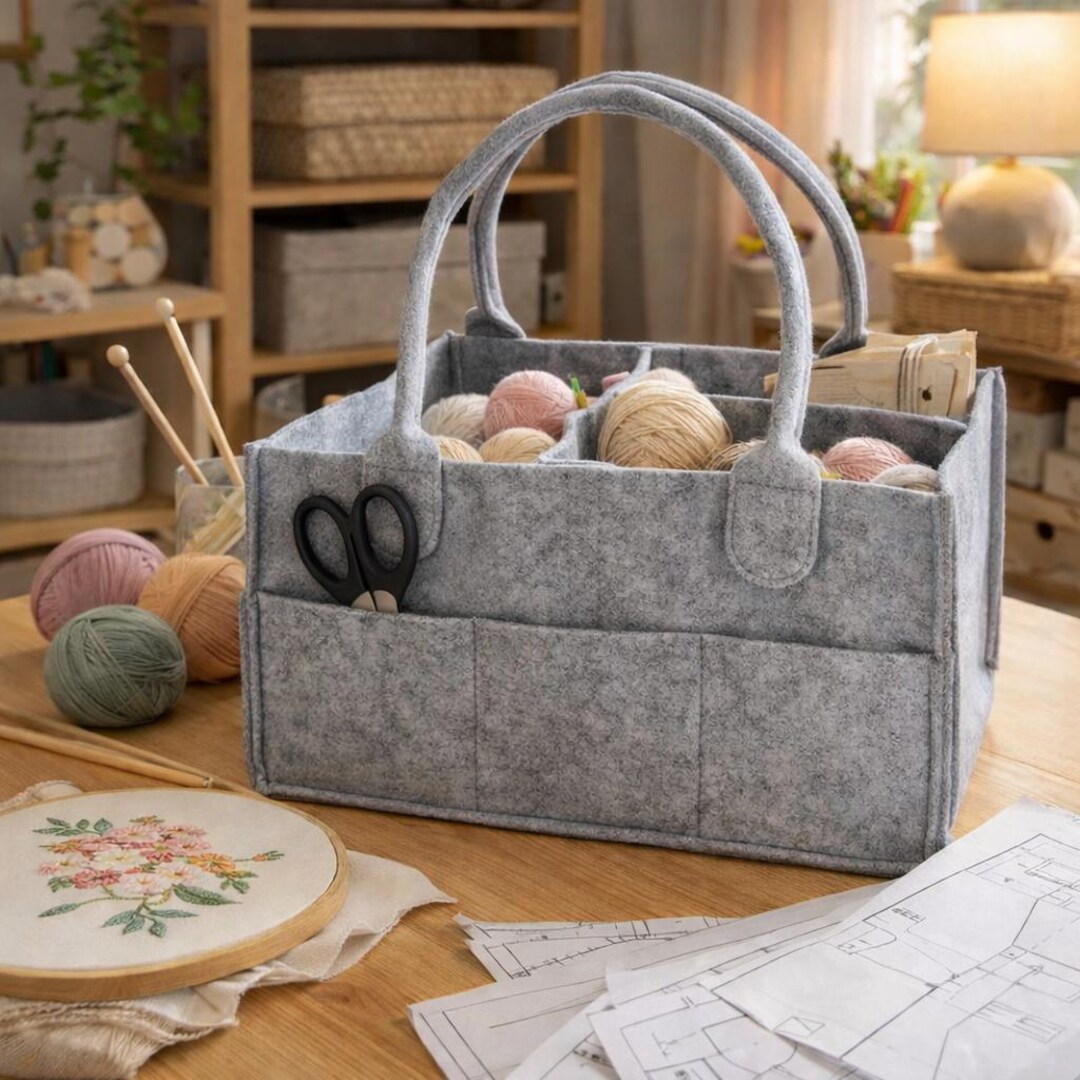 Felt Craft Organizer Bag With Handles, Knitting & Embroidery Storage ...