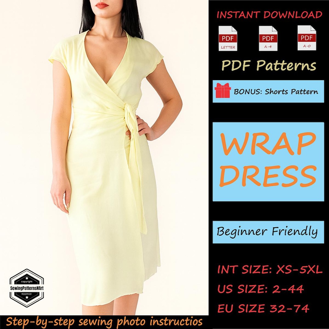 Wrap Dress Sewing Pattern PDF: Beginner-friendly, XS-5XL (digital ...