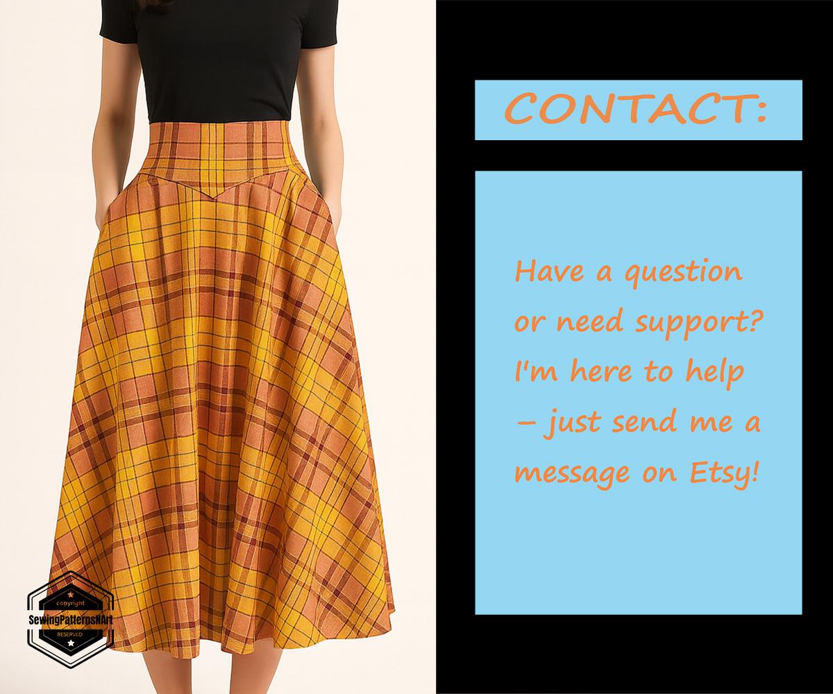 Plaid Wool A-line Midi Skirt Sewing Pattern + Photo Instructions, Xs ...