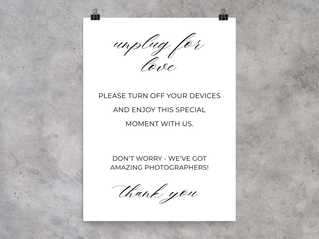 Unplug for Love Wedding Sign Minimal Unplugged Ceremony Poster ...