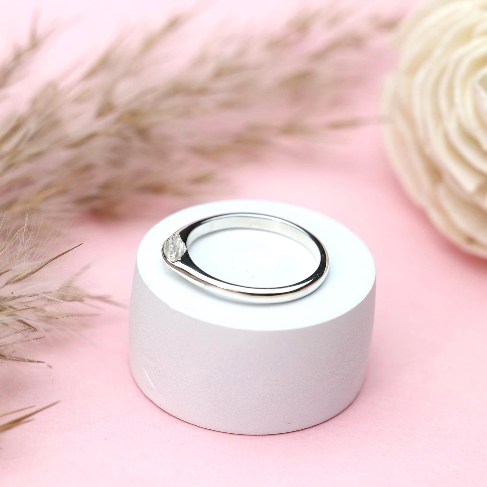 Spinning Ring • 925 Sterling Silver CZ Birthstone Minimalist Anxiety ...