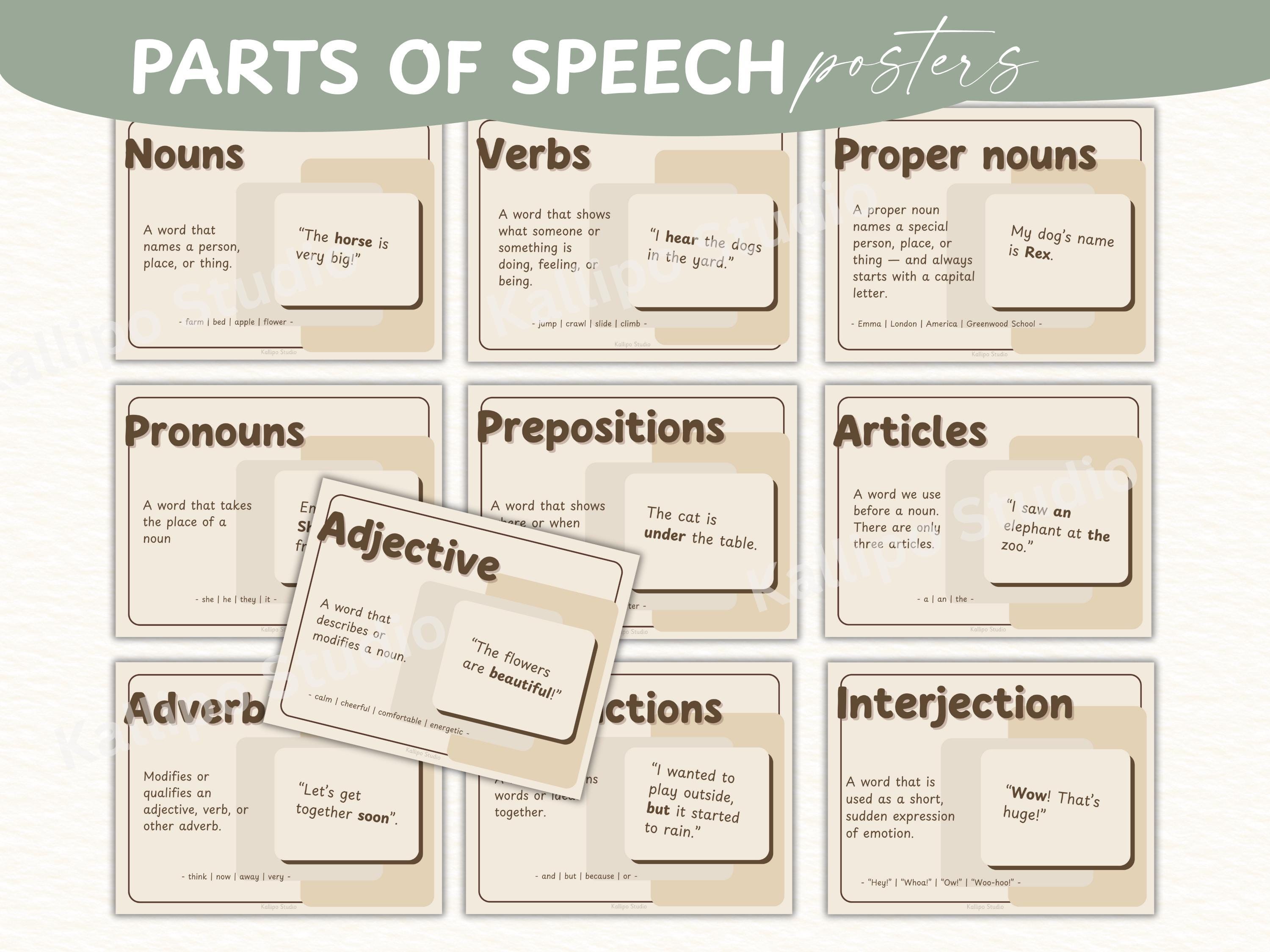 Parts of Speech Posters Grammar ELA Figurative Language Vocabulary ...