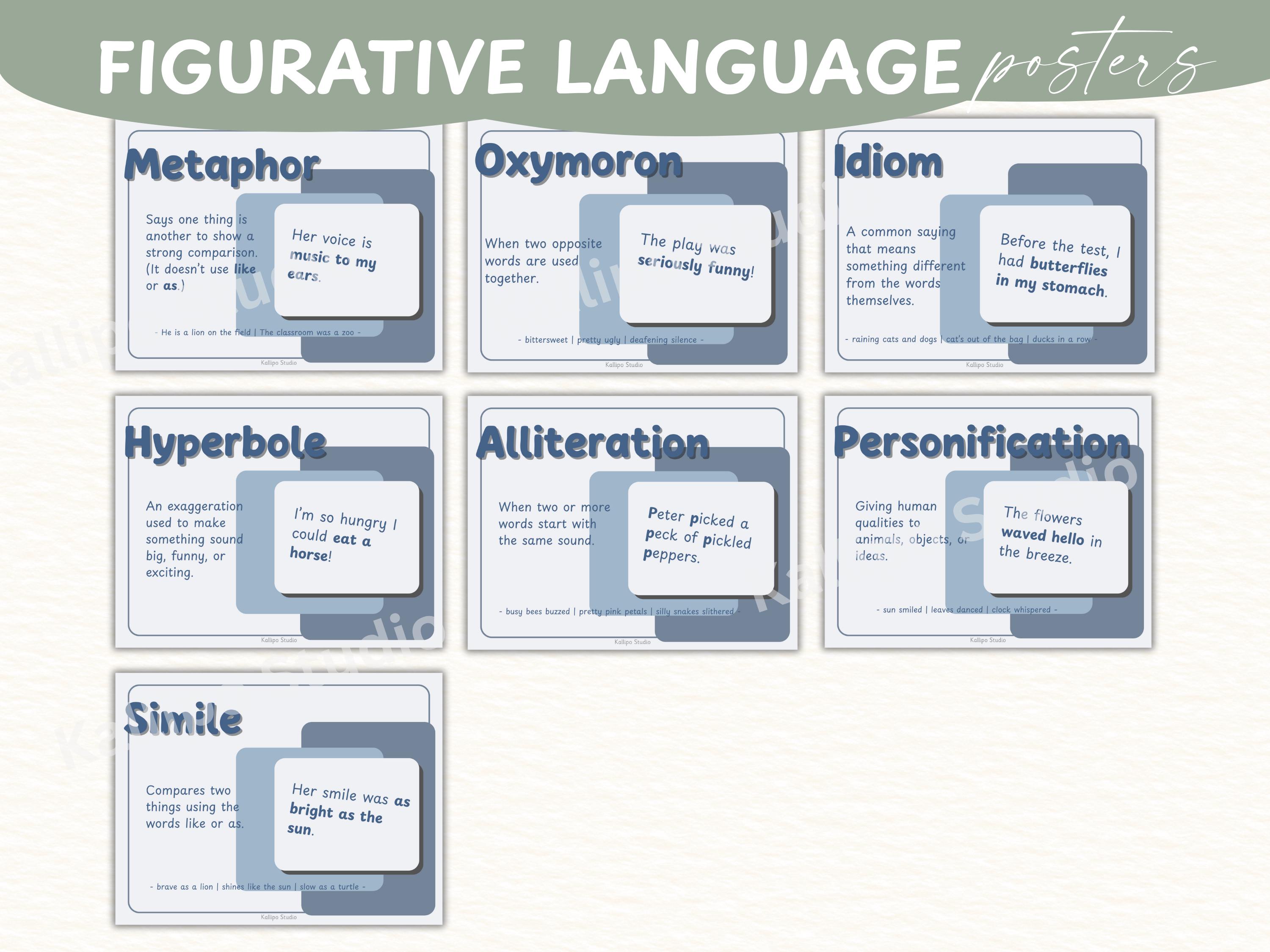 Parts of Speech Posters Grammar ELA Figurative Language Vocabulary ...