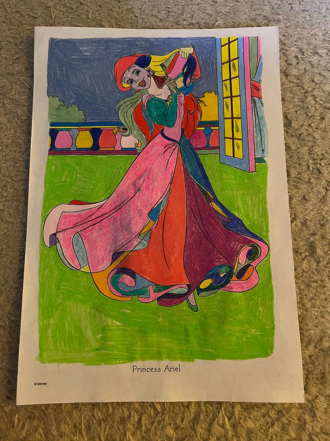Ariel and the Disney Princesses—doubled Sided Hand Colored Coloring ...
