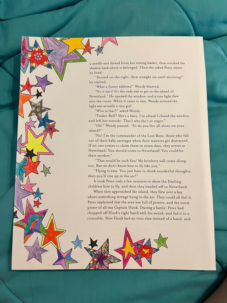 Peter Pan Story Page With Details Depicting Stars and Indian Headband ...