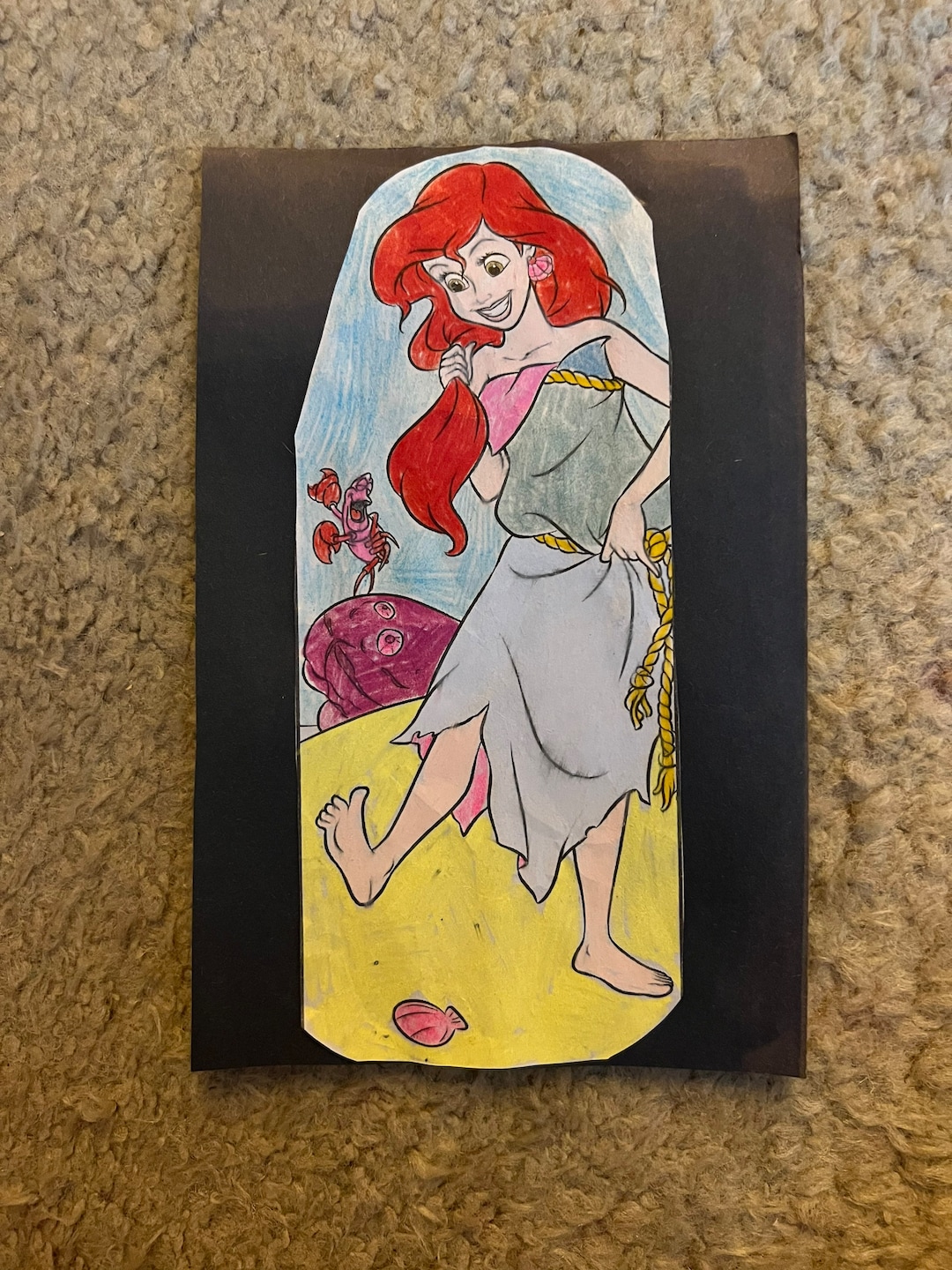 The Little Mermaid Ariel as Human Hand Colored Coloring Book Page ...