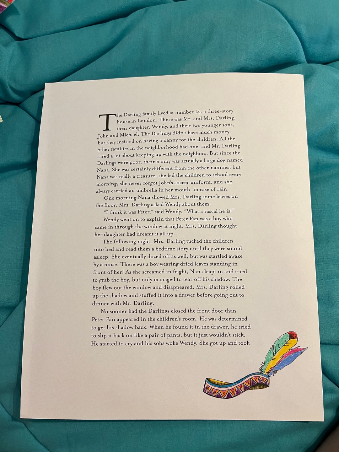 Peter Pan Story Page With Details Depicting Stars and Indian Headband ...