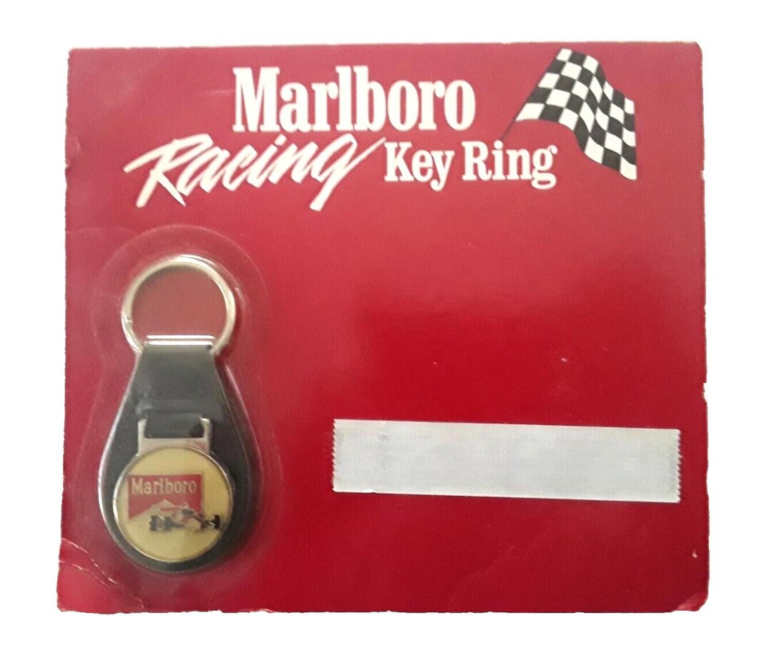 Vintage 1989 Race Car Marlboro Racing Key Ring Metal & Leather Tobacco ...