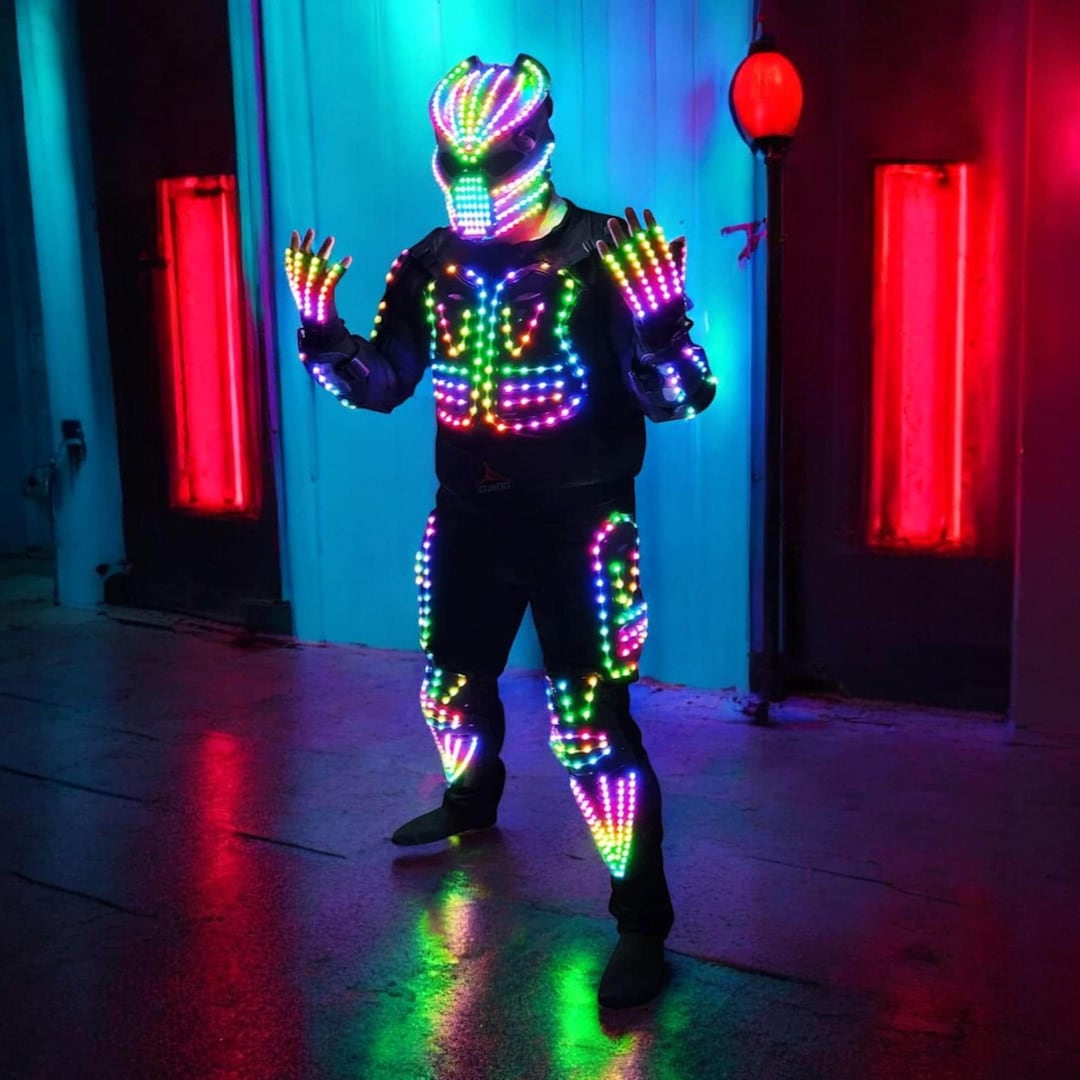 LED Robot Suit for Performers, Light up Costume With Mask and Armor ...
