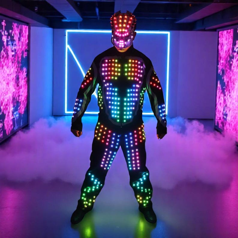 LED Luminous Armor Suit - Men's Light up Tron Dance Wear, RGB Pixel ...