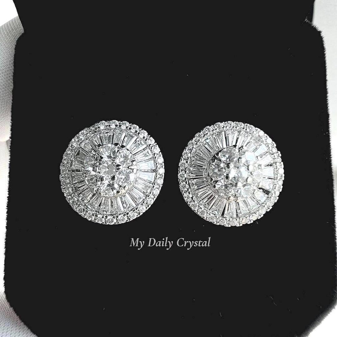 14.5mm Iced Out Round Stud Earrings | Simulated Diamond CZ Statement ...
