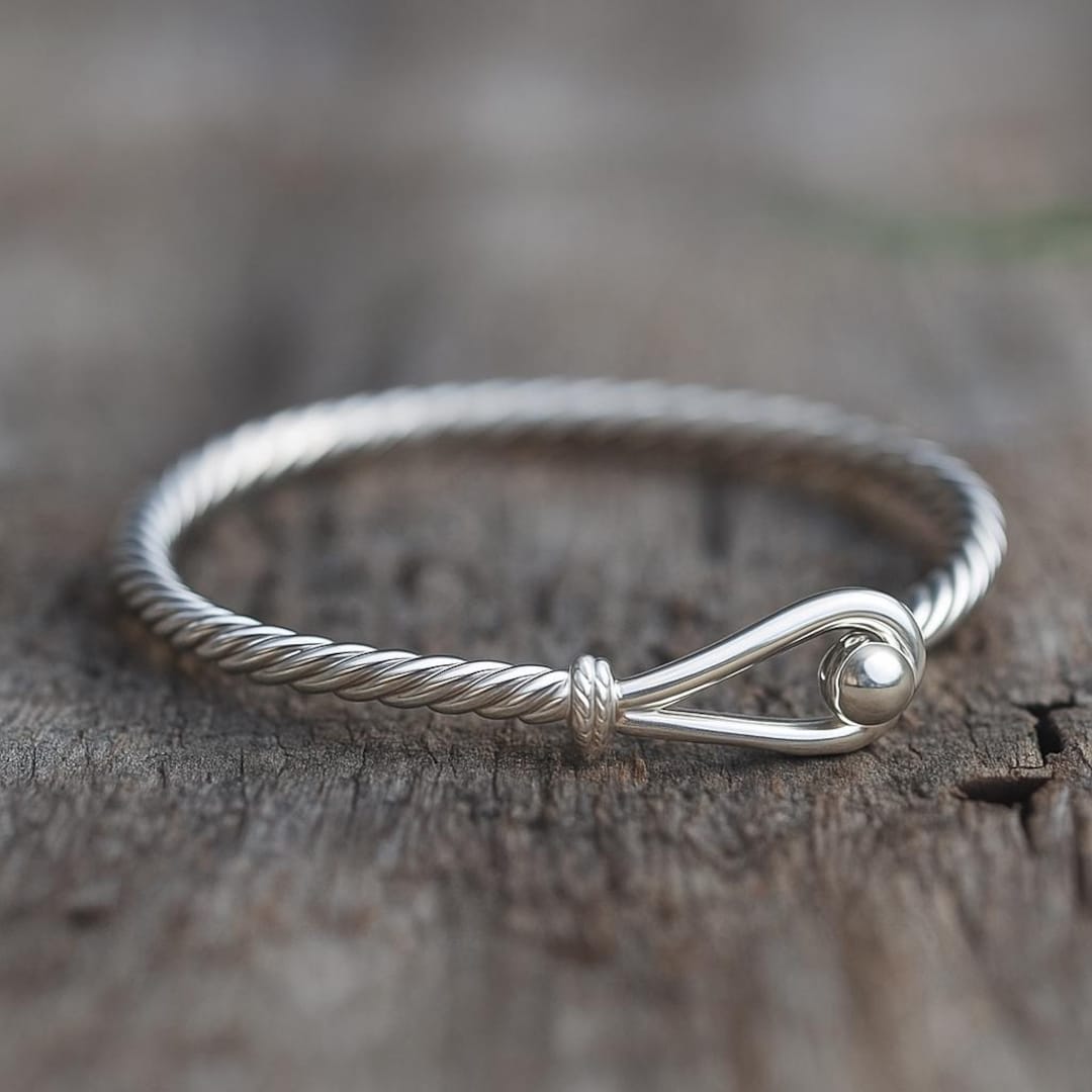 Sterling Silver Rope Bangle Bracelet, Twisted Cable Hook Clasp - Etsy